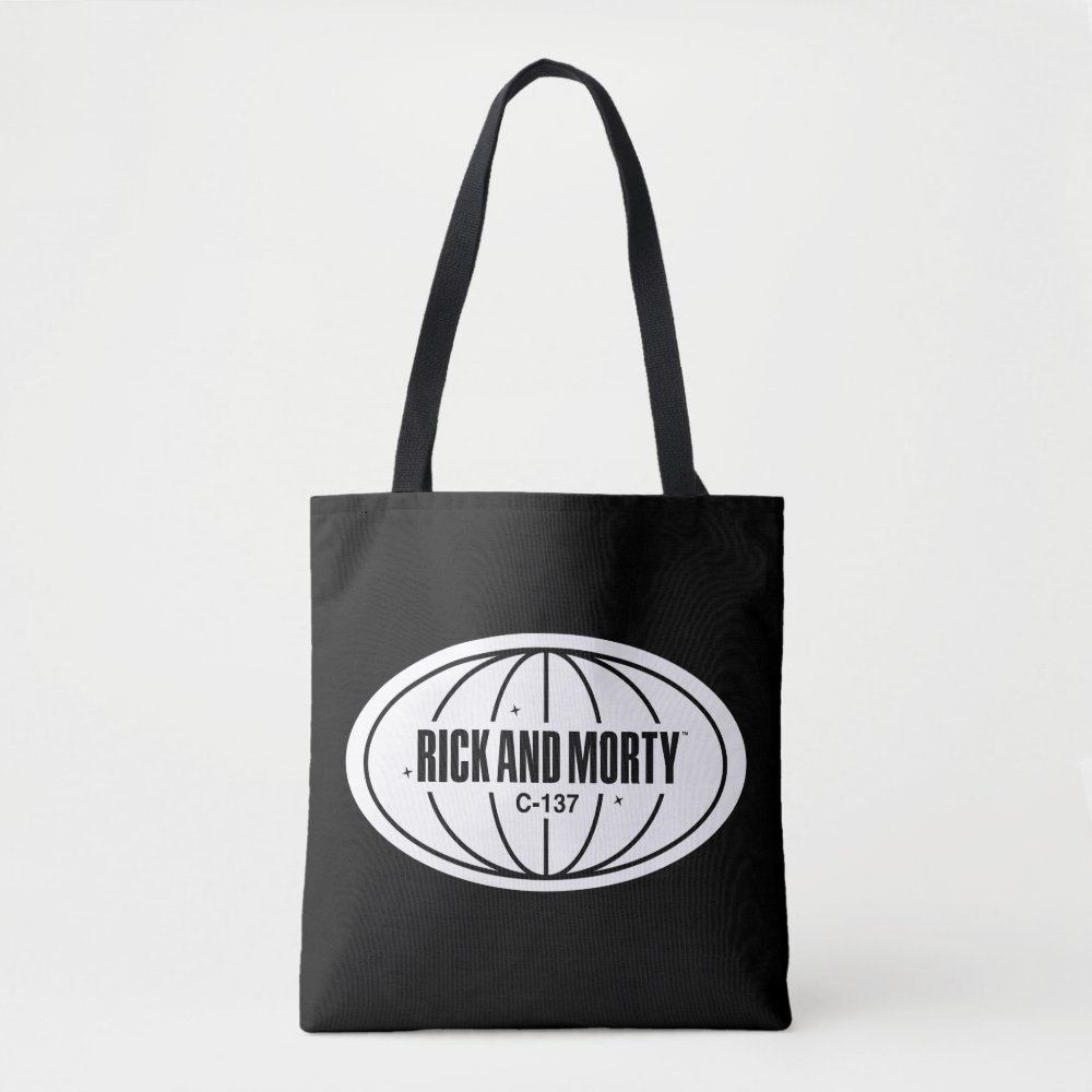 Retro Rick and Morty C-137 Dimension Badge Black Tote Bag - Rick and ...