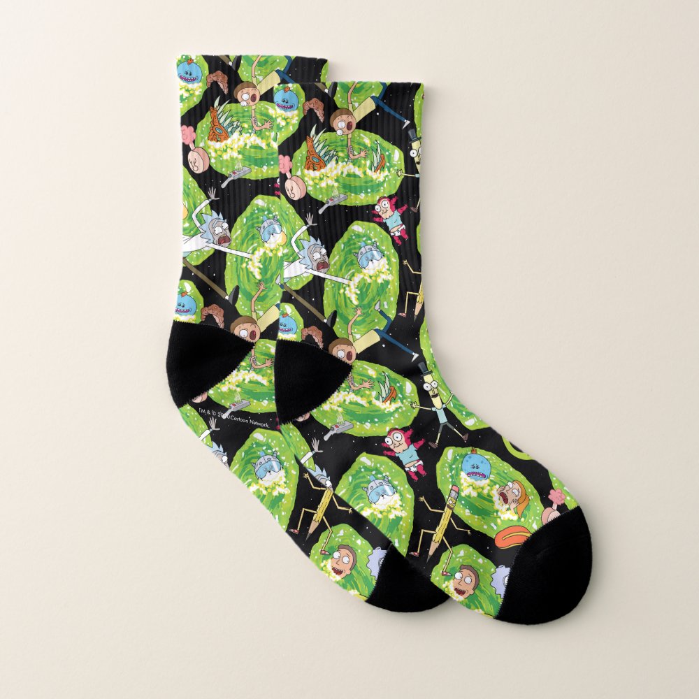 Rick and Morty Falling Through Portals Patter Socks - Rick and Morty Shop
